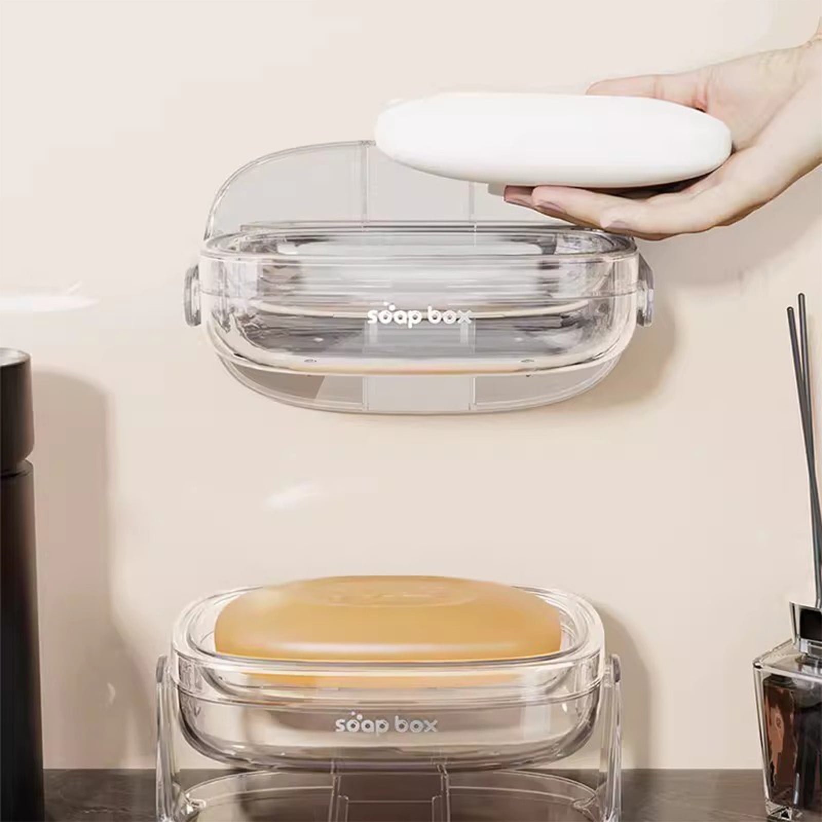 Soap Dish Soap Shelf Home Toilet Punch Wall Mounted Soap Box with Lid ...