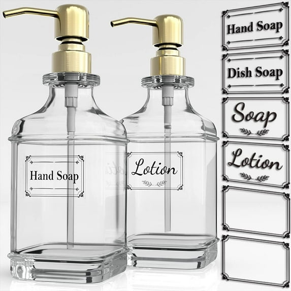 Soap Dispenser - 2 , 18 Oz Antique Design Thick Glass Hand Soap ...