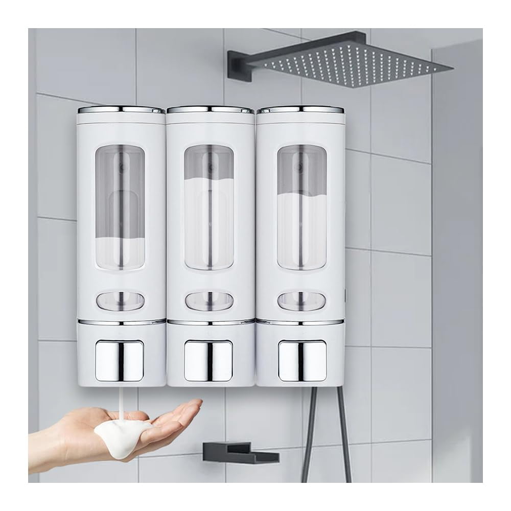 Soap Dispenser Bathroom Wall Mounted Shower Shampoo Dispenser 3 Chamber ...