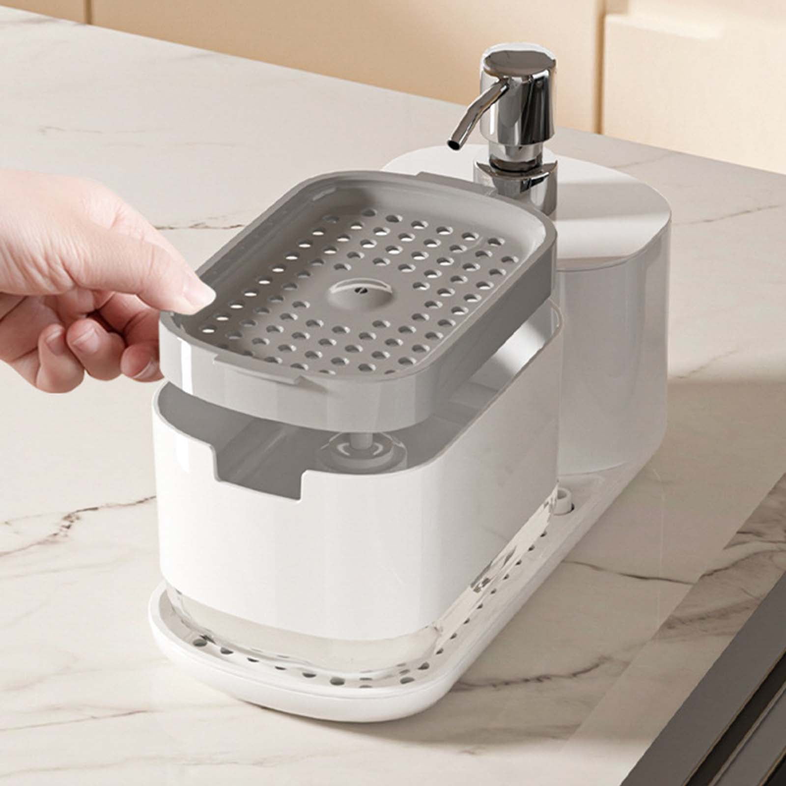 Soap Dispenser for Kitchen Sink 2 in 1 with Sponge Holder, Liquid Soap ...