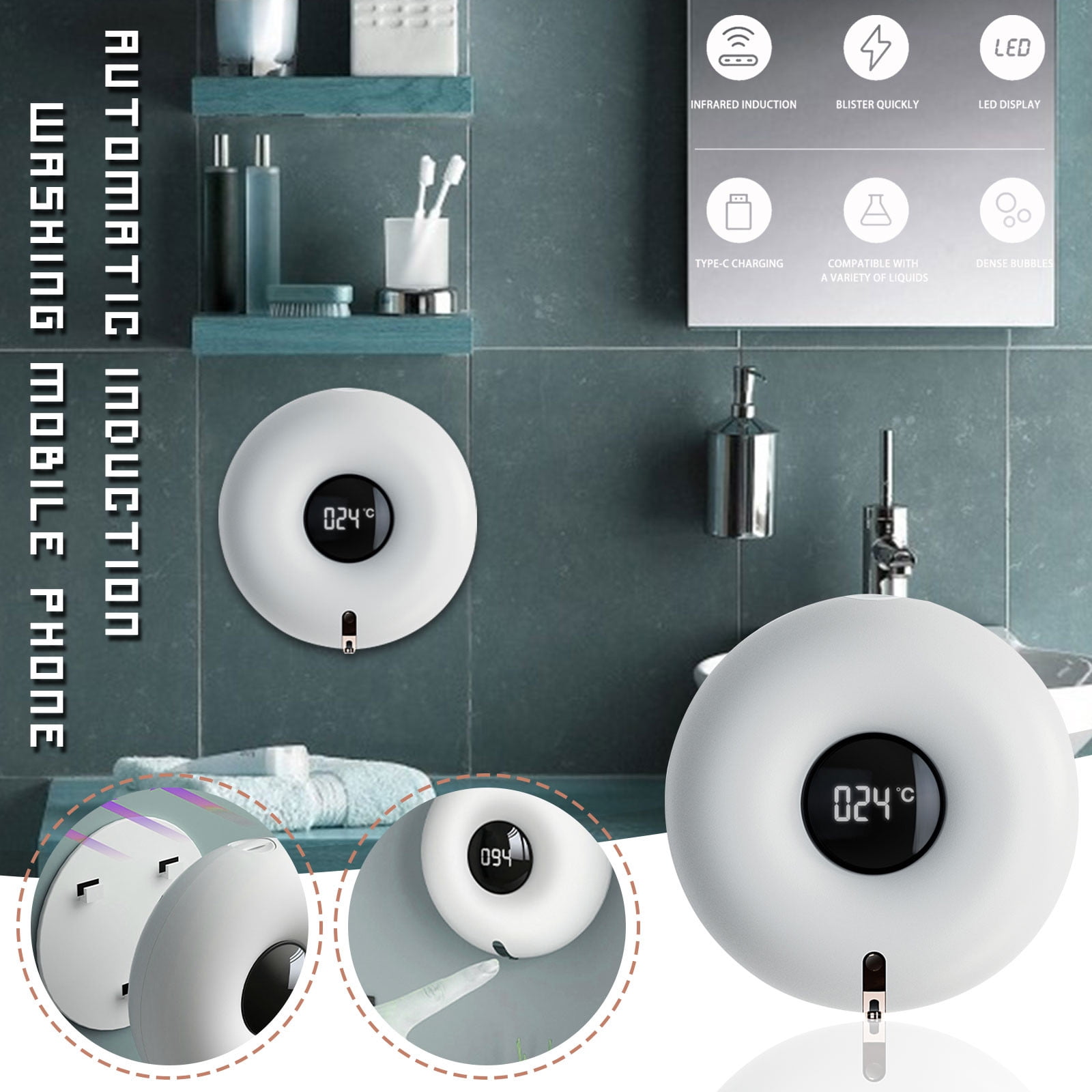 Soap Dispenser Wall Mount, Automatic Hand Sanitizer Dispenser 280ml Gel ...