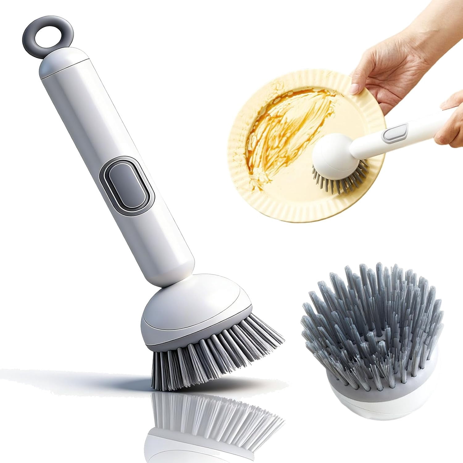 Soap Dispensing Dish Brush with Non-Slip Handle, Kitchen Scrub Brush ...