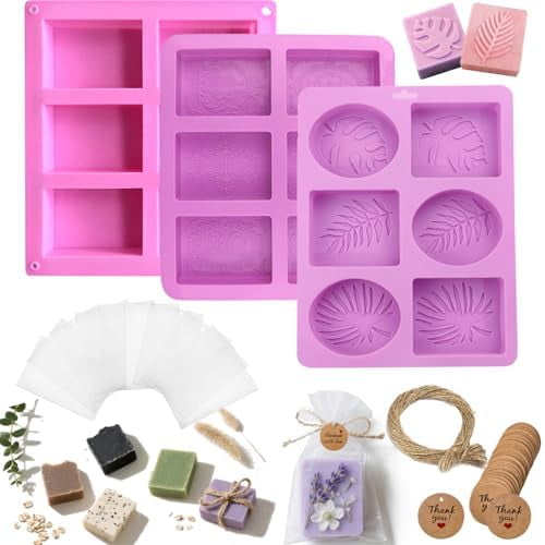 Soap Making Kit with 3 Silicone Molds, 48 Bags, 48 Gift Tags, 65ft Jute ...