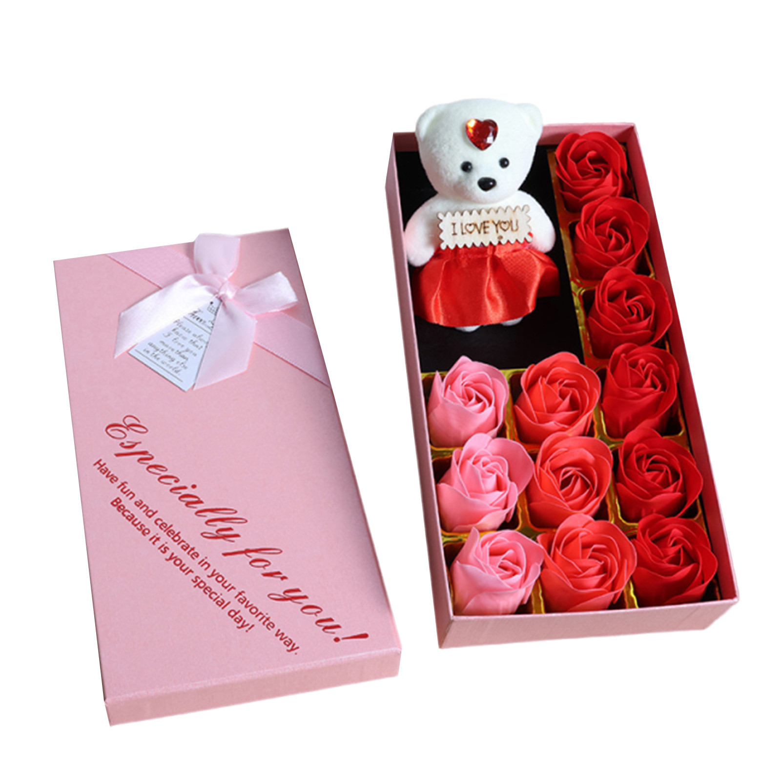 Soap Roses Flower Gift Box with Cute Teddy Bear, Valentine's Day Gifts ...