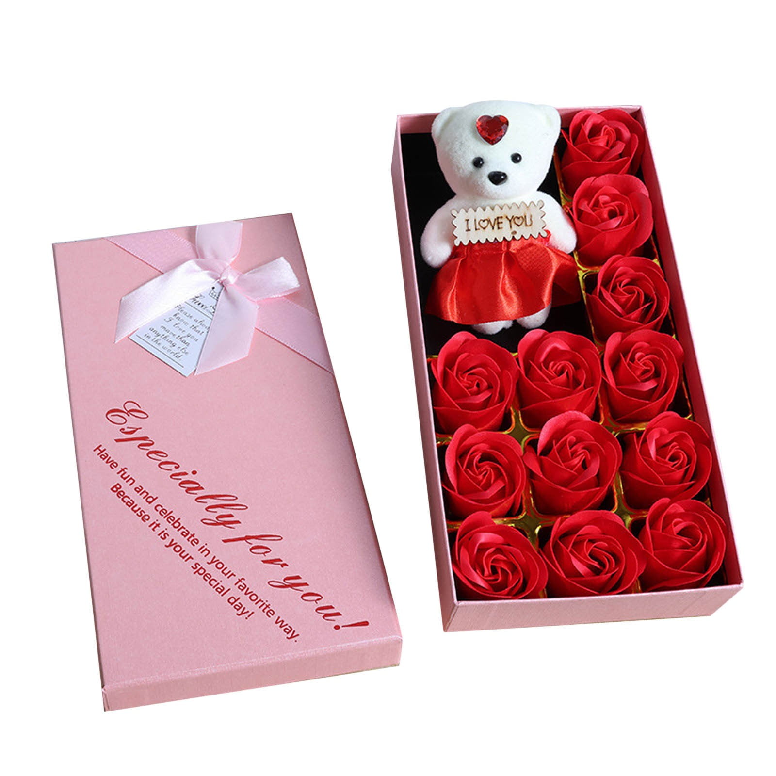 Soap Roses Flower Gift Box with Cute Teddy Bear, Valentine's Day Gifts ...
