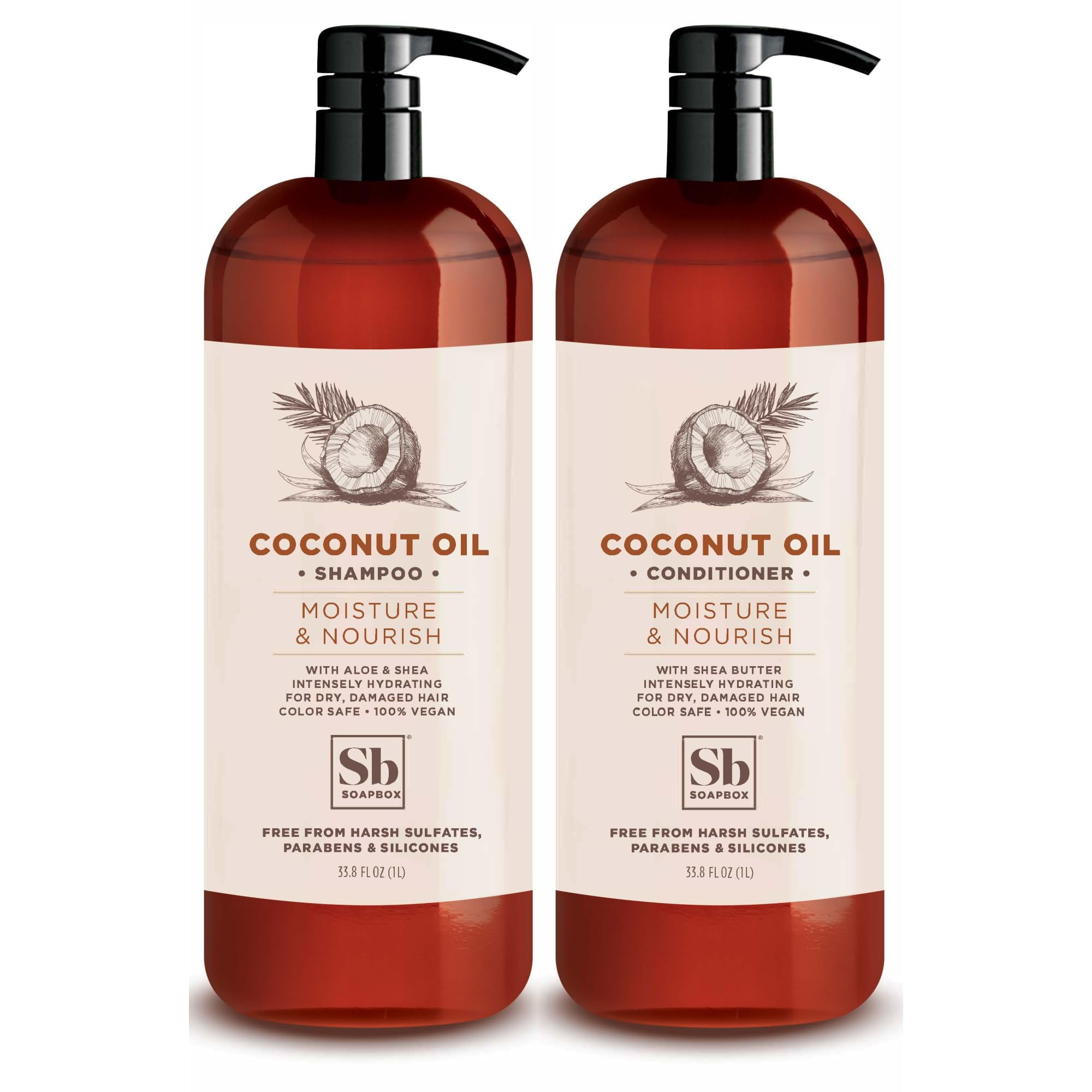 Soapbox Shampoo and Conditioner Set with Coconut Oil, Jojoba Oil, Aloe ...