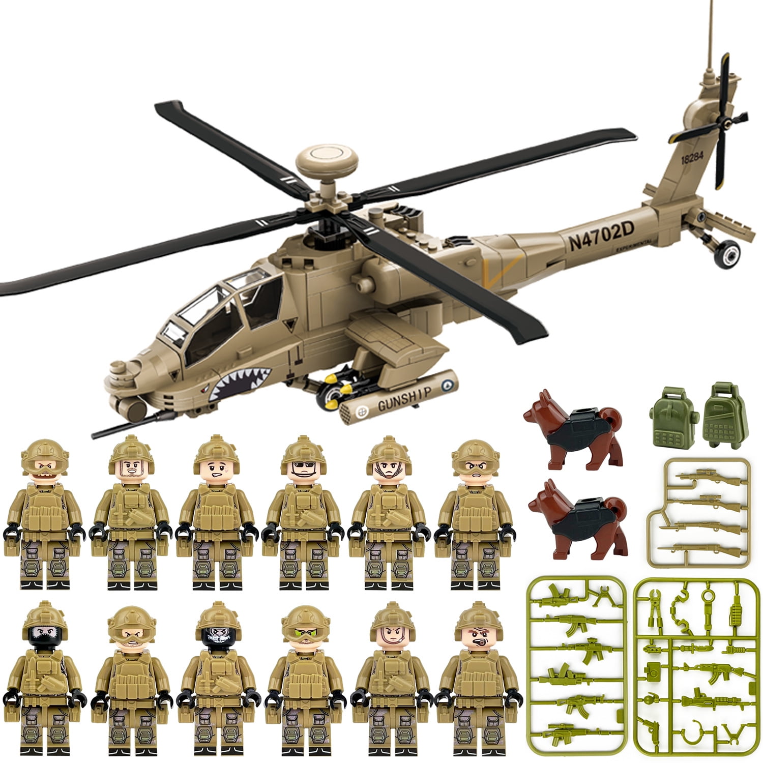 Soapjuice Apache Helicopter + 12PCS Military Troop Building Block Set ...
