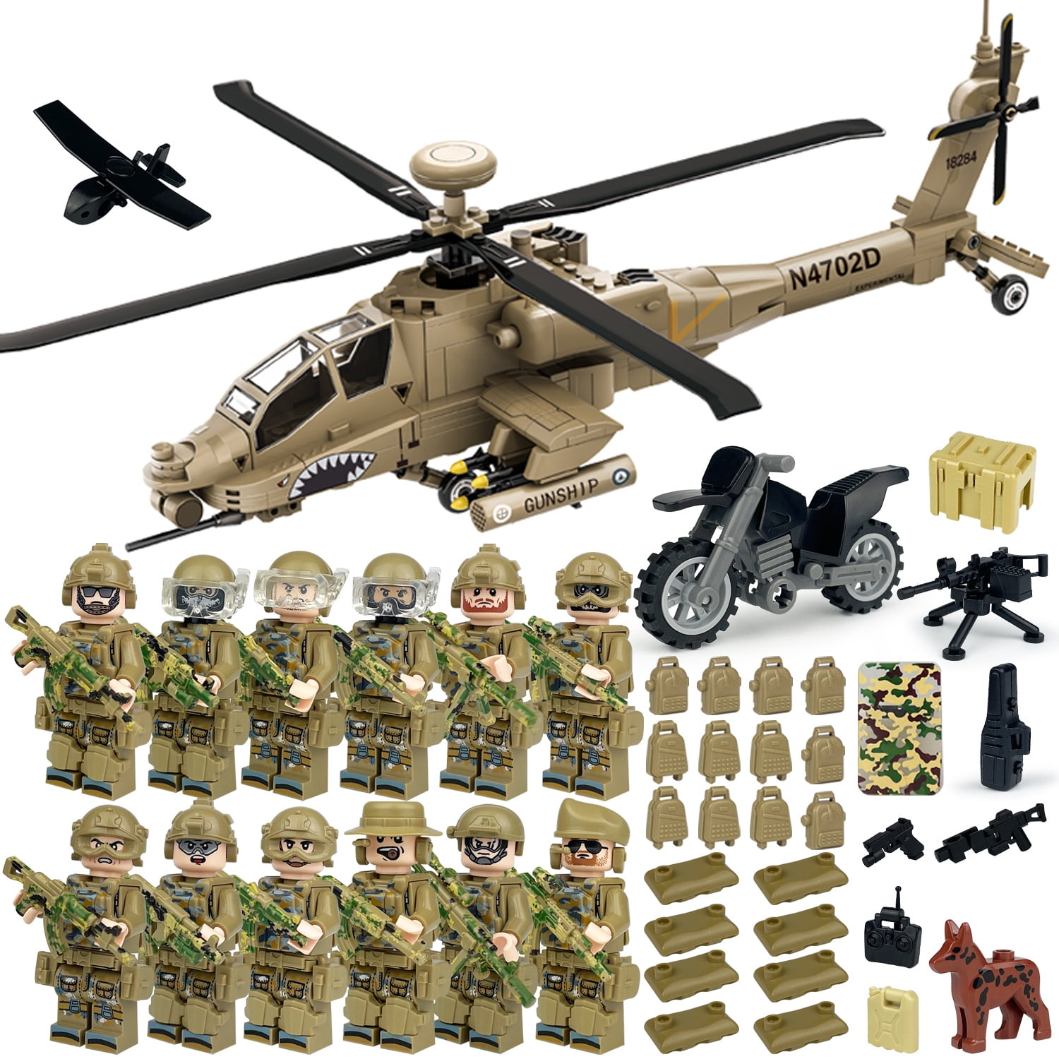 Soapjuice Apache Helicopter + 12PCS Military Troop Building Block Set ...