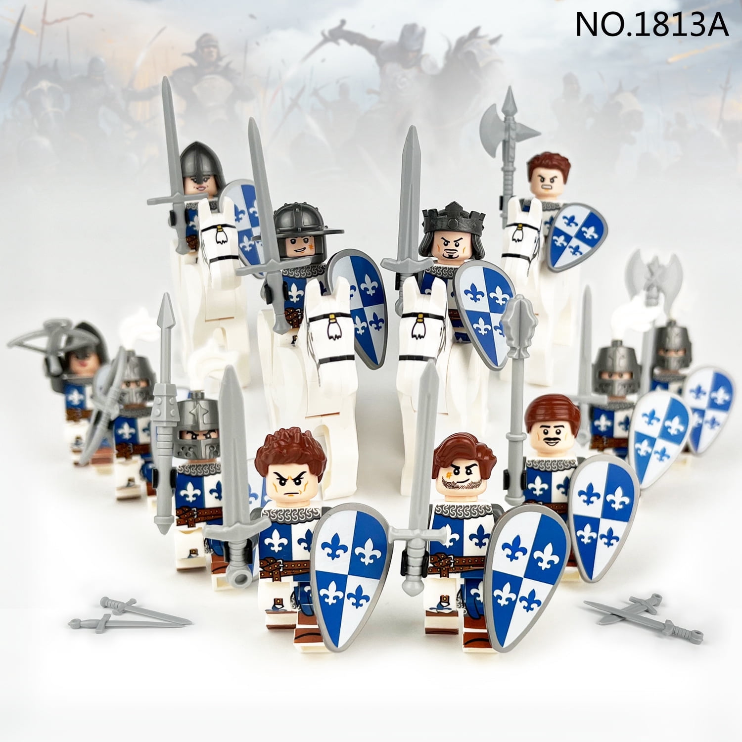 Soapjuice Medieval Action Figures Set: 12PCS Figurines + 4 White Horse ...
