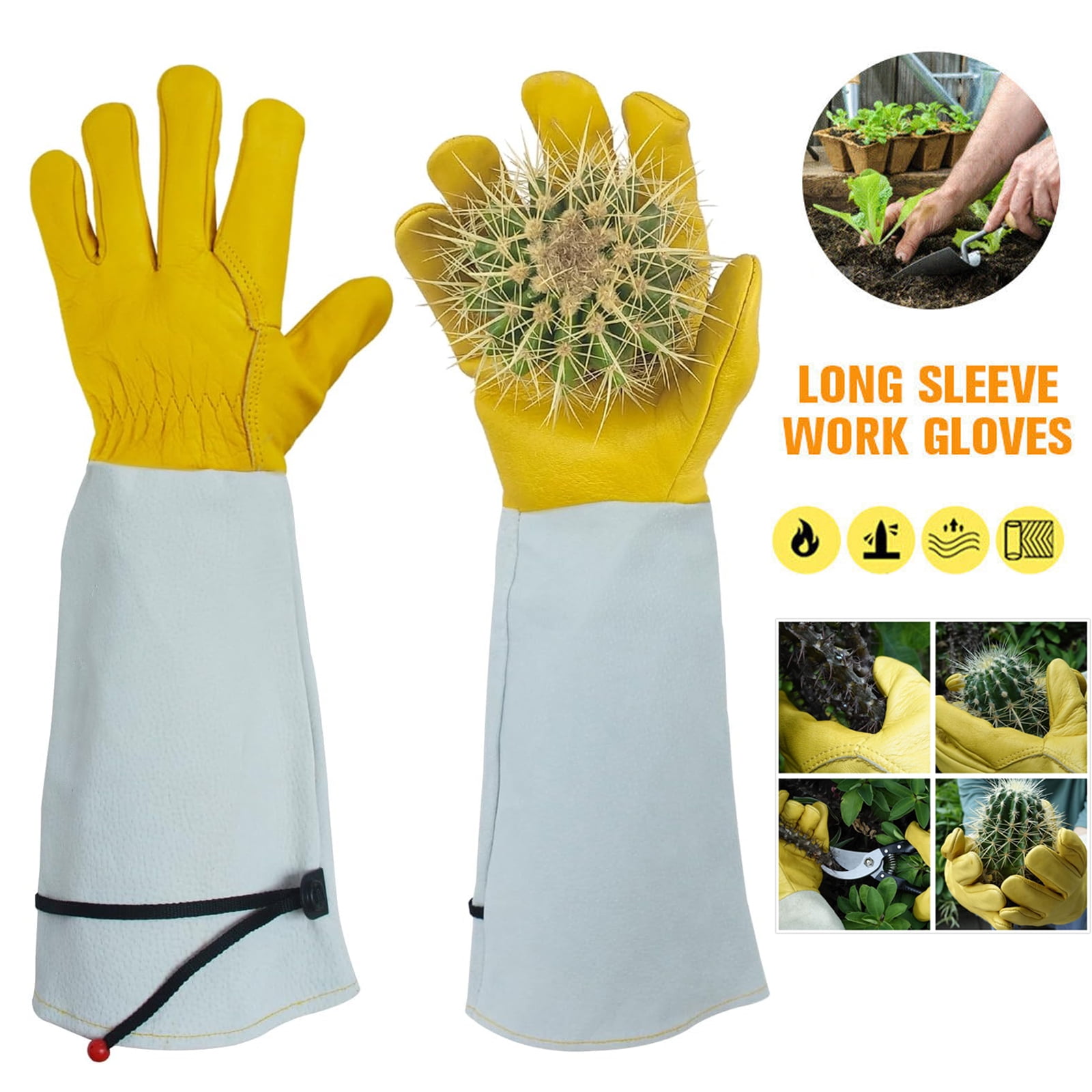 Soapow 1 Pair Gardening Gloves Thorn Proof Protect Sleeve for Rose Pruning & Cactus Trimming ...