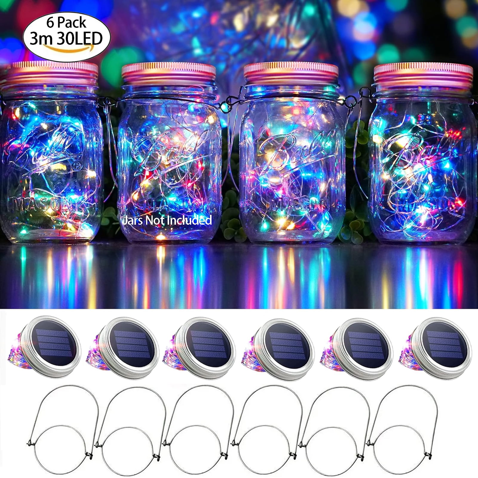 Soapow 6Pcs Solar Mason Jar Lights Lids for Outside, 30 LED Outdoor ...