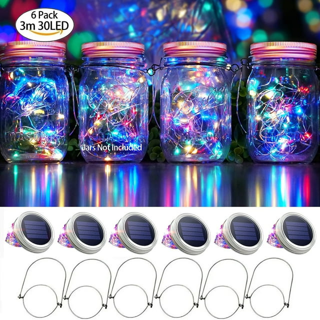 Soapow 6Pcs Solar Mason Jar Lights Lids for Outside, 30 LED Outdoor ...