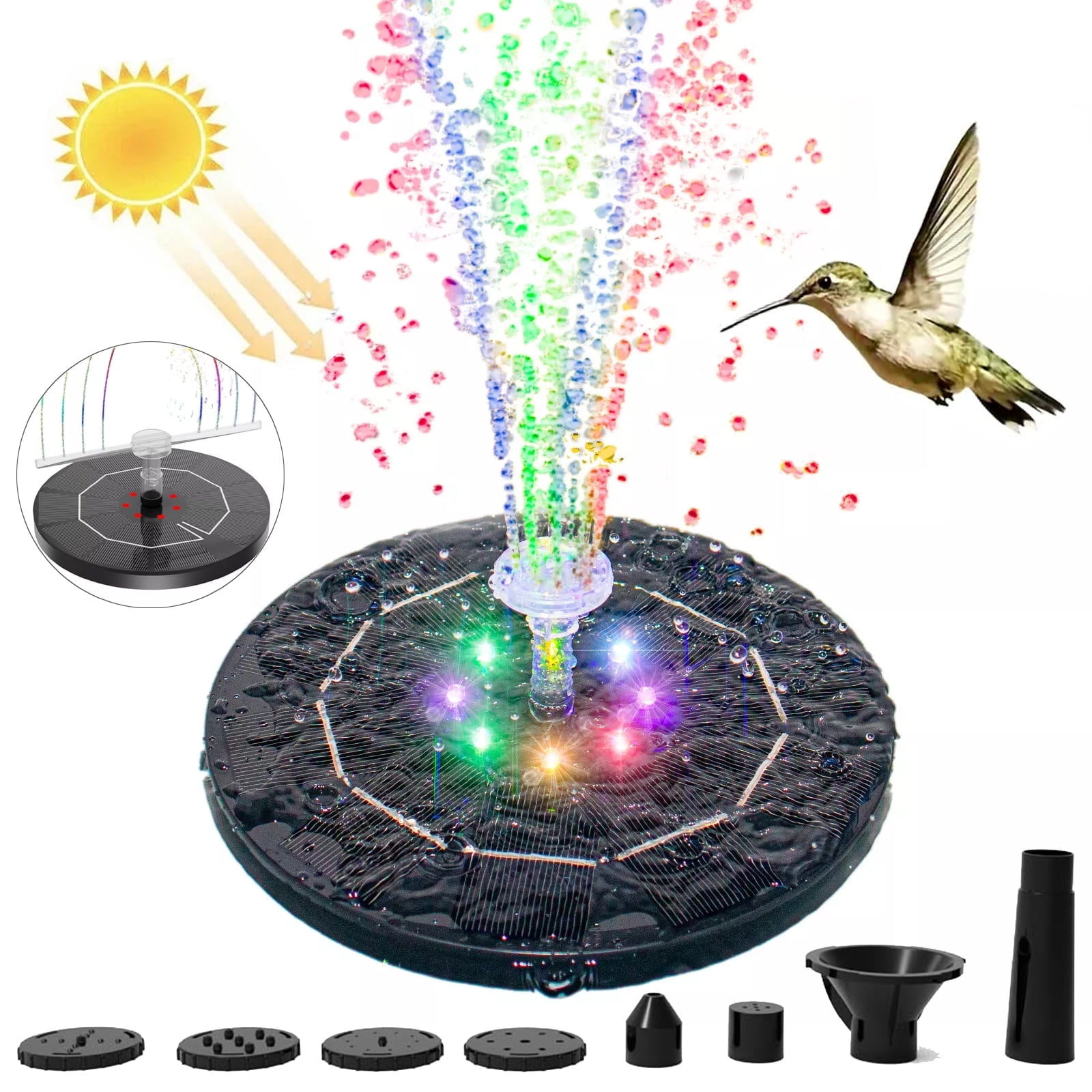 Soapow 8 LED Solar Fountain Pump, Bird Bath Fountains with Colorful ...