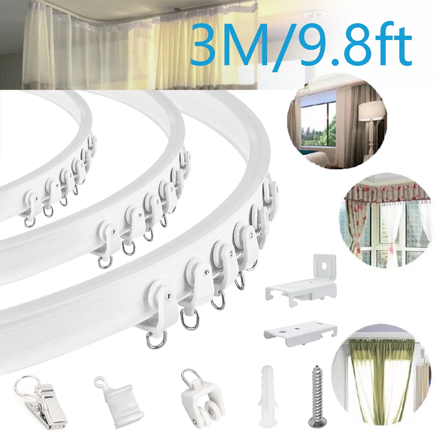 Soapow Flexible Bendable Ceiling Curtain Track, White Curved Ceiling ...