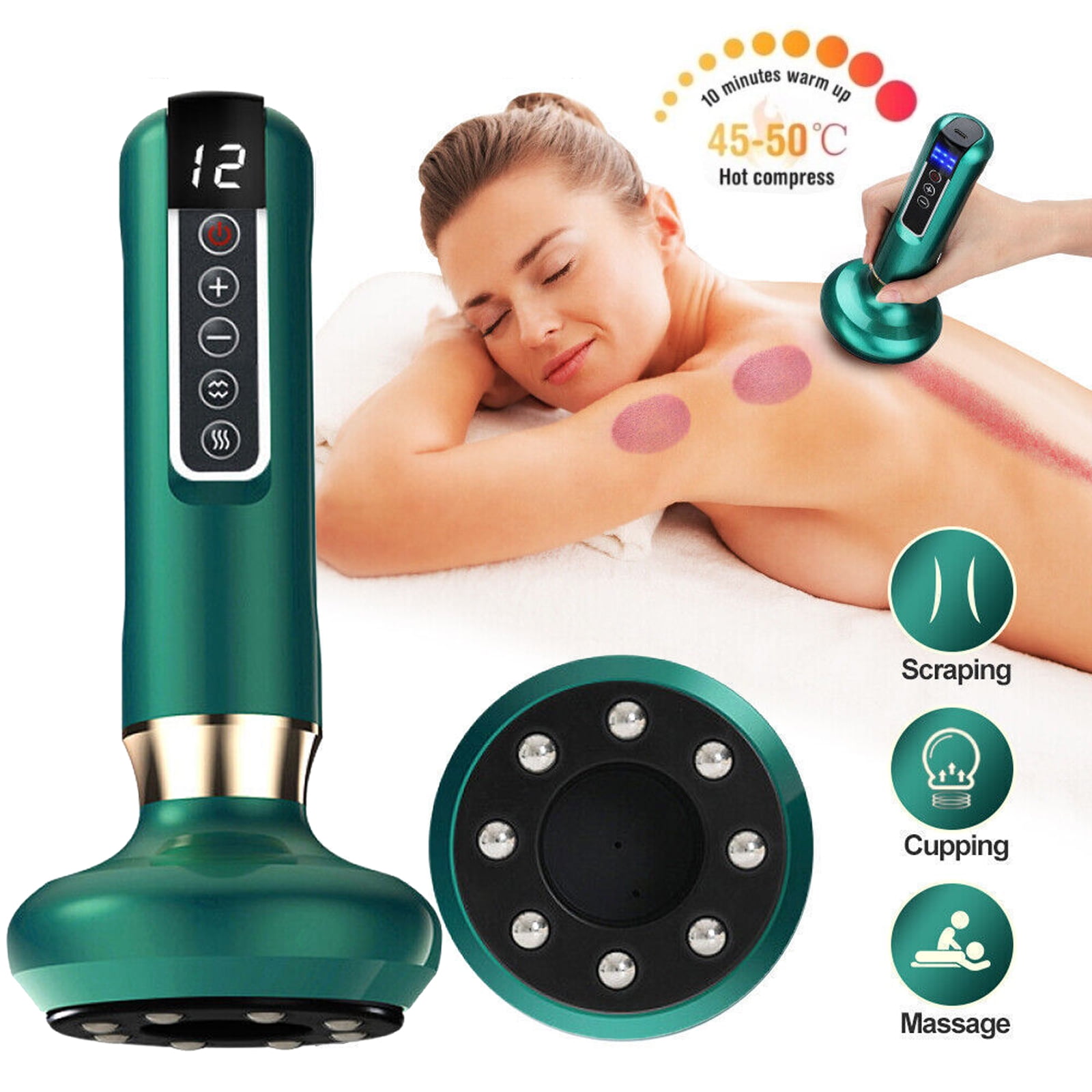 Soapow Electric Cupping Set Gua Sha Device Massage Tool with 12 Modes, 3 in 1 Smart Heating ...