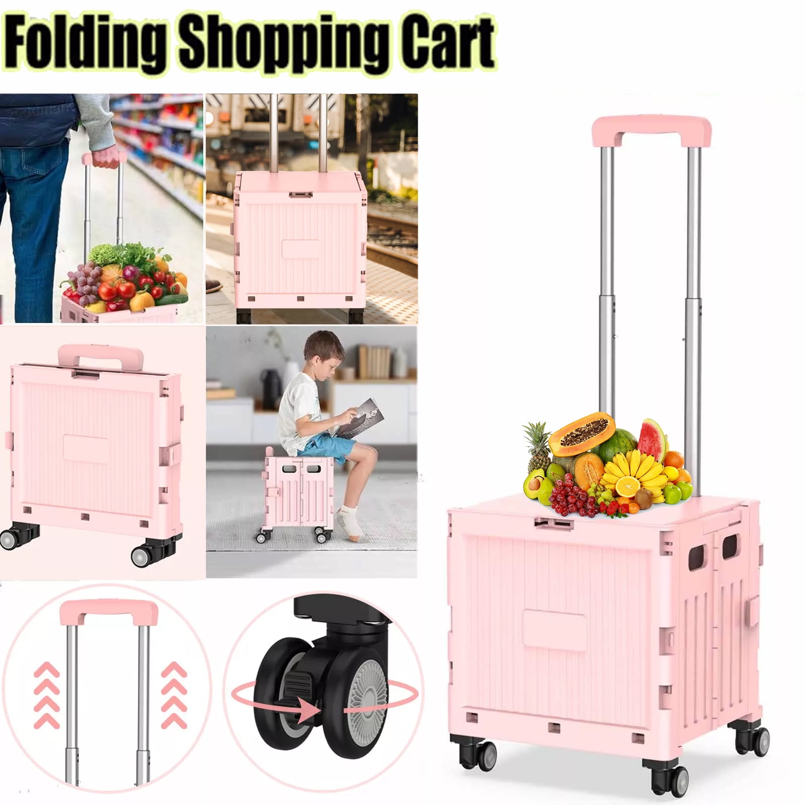 Soapow Folding Utility Cart Portable Rolling Crate Handcart Shopping ...