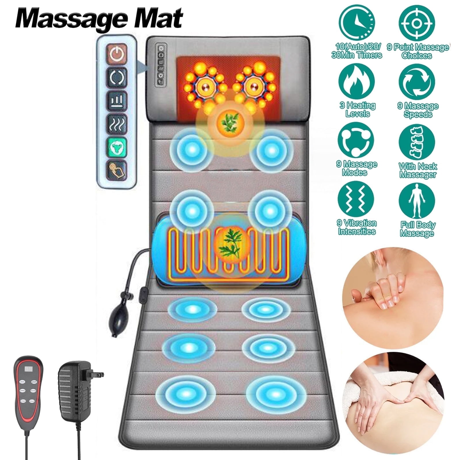 Soapow Full Body Massage Mat with Heat, Neck Shiatsu Kneading Massage ...