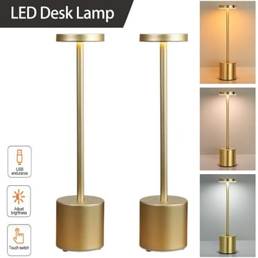 LED Dimmable Table Lamp, Rechargeable, 4000mAh, 240LM, Gold, 2 Pack ...