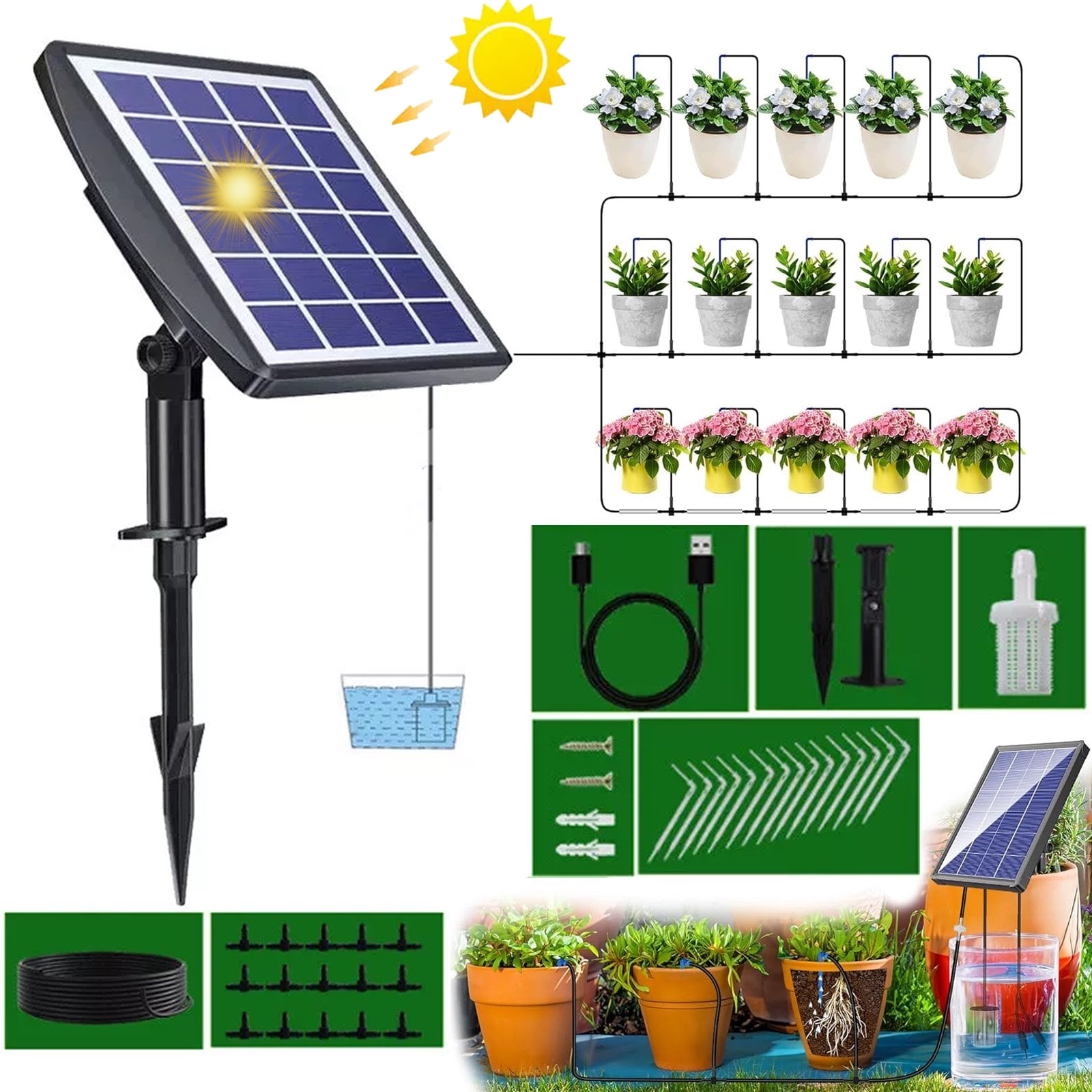 Soapow Solar Drip Irrigation System, Auto Self Watering System Kit for ...