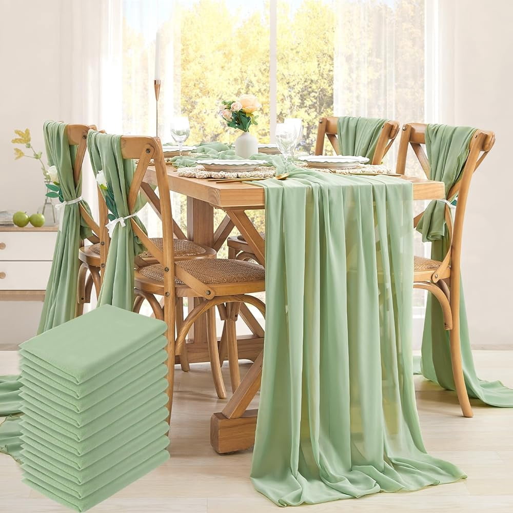 Soar Dream 10 Packs Table Runner Sage Green Chiffon Fabric Table ...