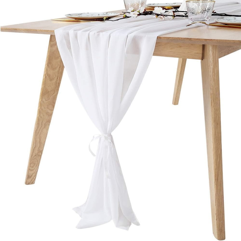 Soar Dream 10ft White Chiffon Table Runner 27x120 Inches Sheer Chiffon ...