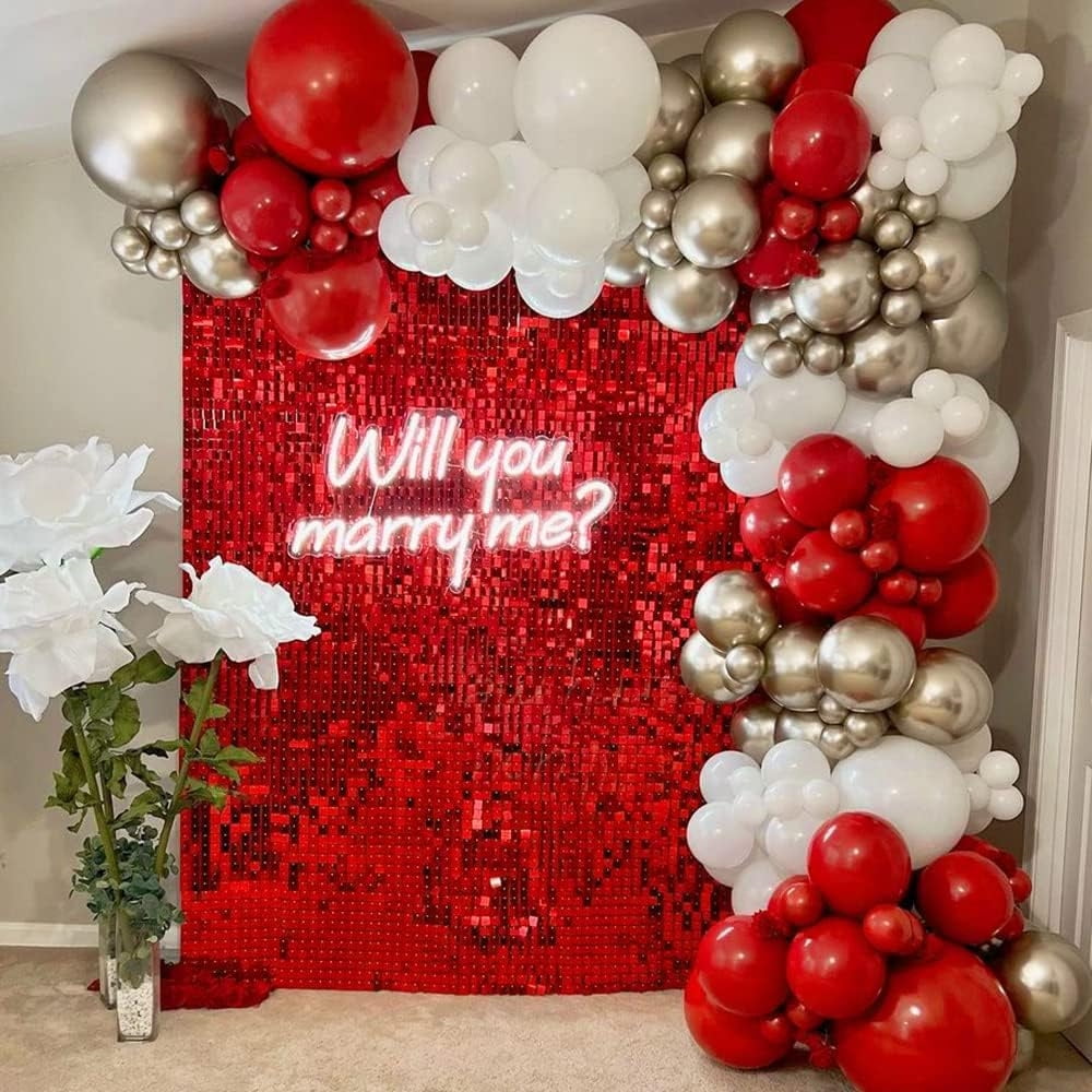 Soar Dream 36 Panels Shimmer Wall Backdrop Red Sequin Panel Backdrop for Birthday Wedding ...