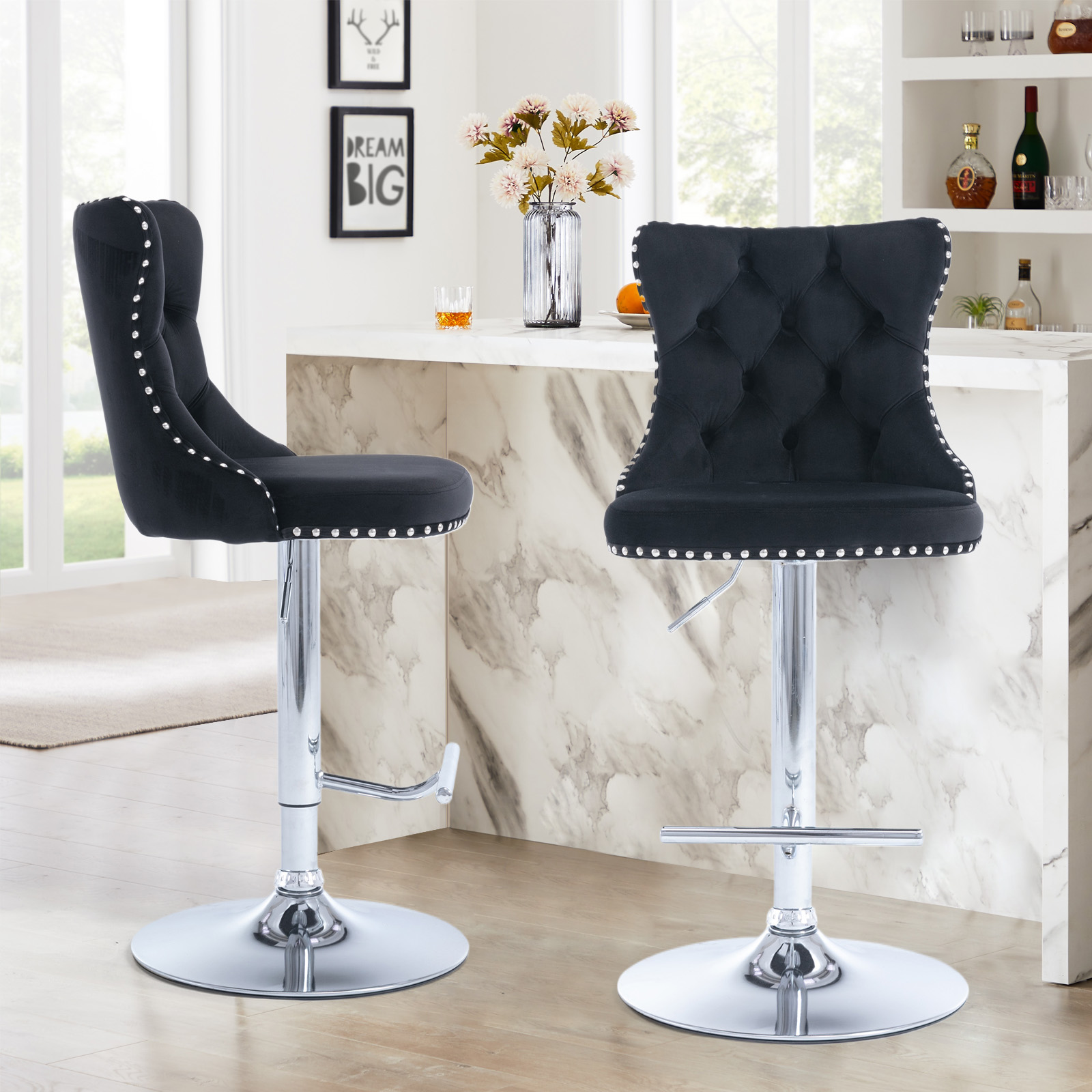 Soar Flash Velvet Adjustable Swivel Bar Stool Set of 2,with Silver ...