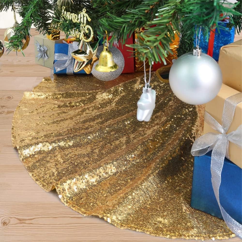 SoarDream 48'' Gold Sequin Xmas Tree Skirt - Indoor Holiday Party Decor ...