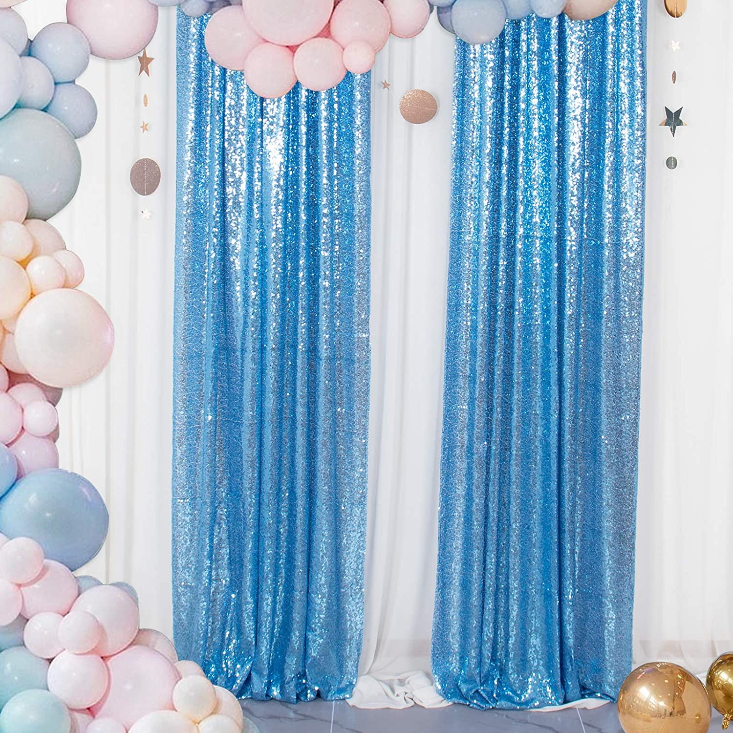 SoarDream Baby Blue Glitter Sequin Backdrop Curtains, 2 Pack 2'x8 ...