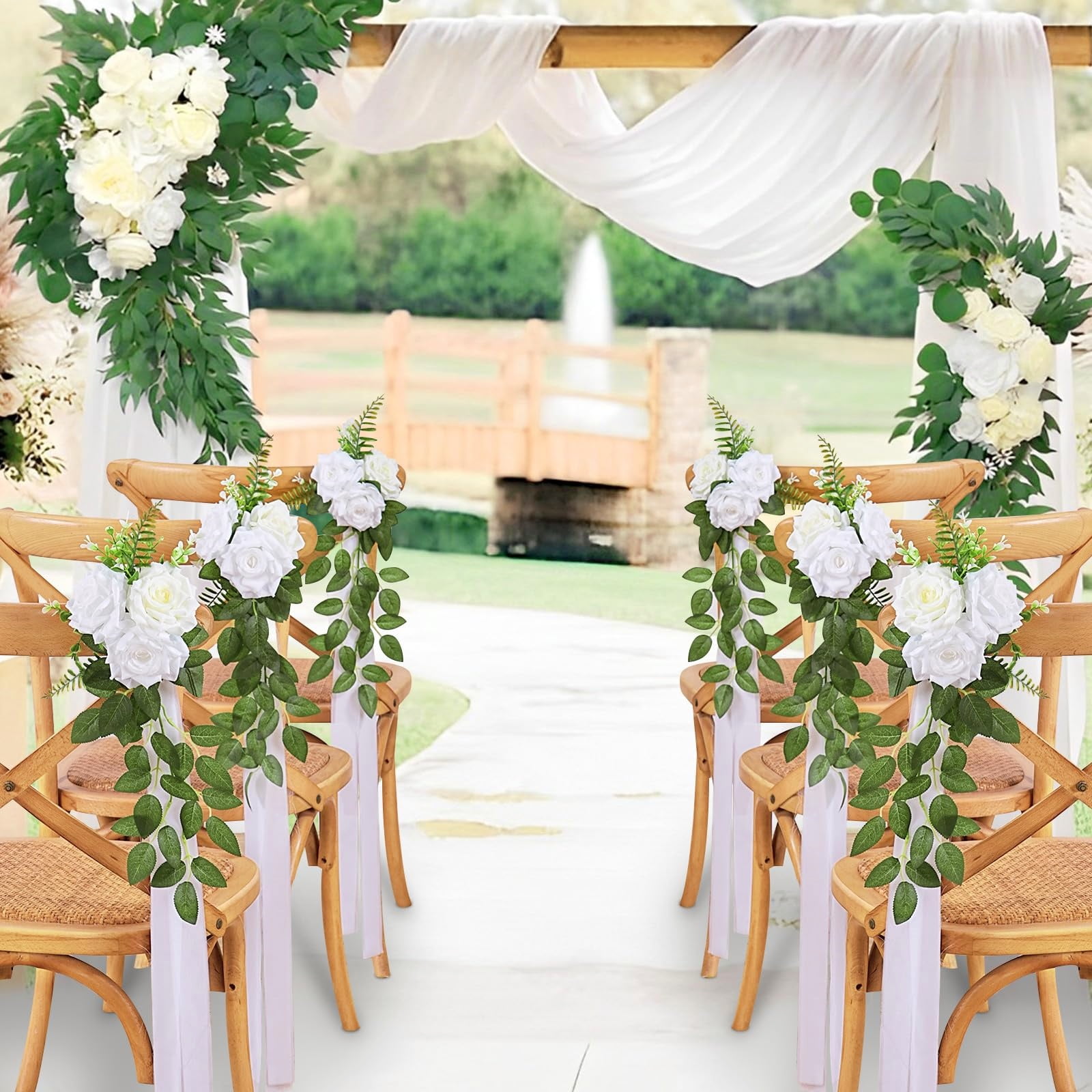 SoarDream White Flowers Wedding Aisle Decor Set of 10 Artificial Chair ...