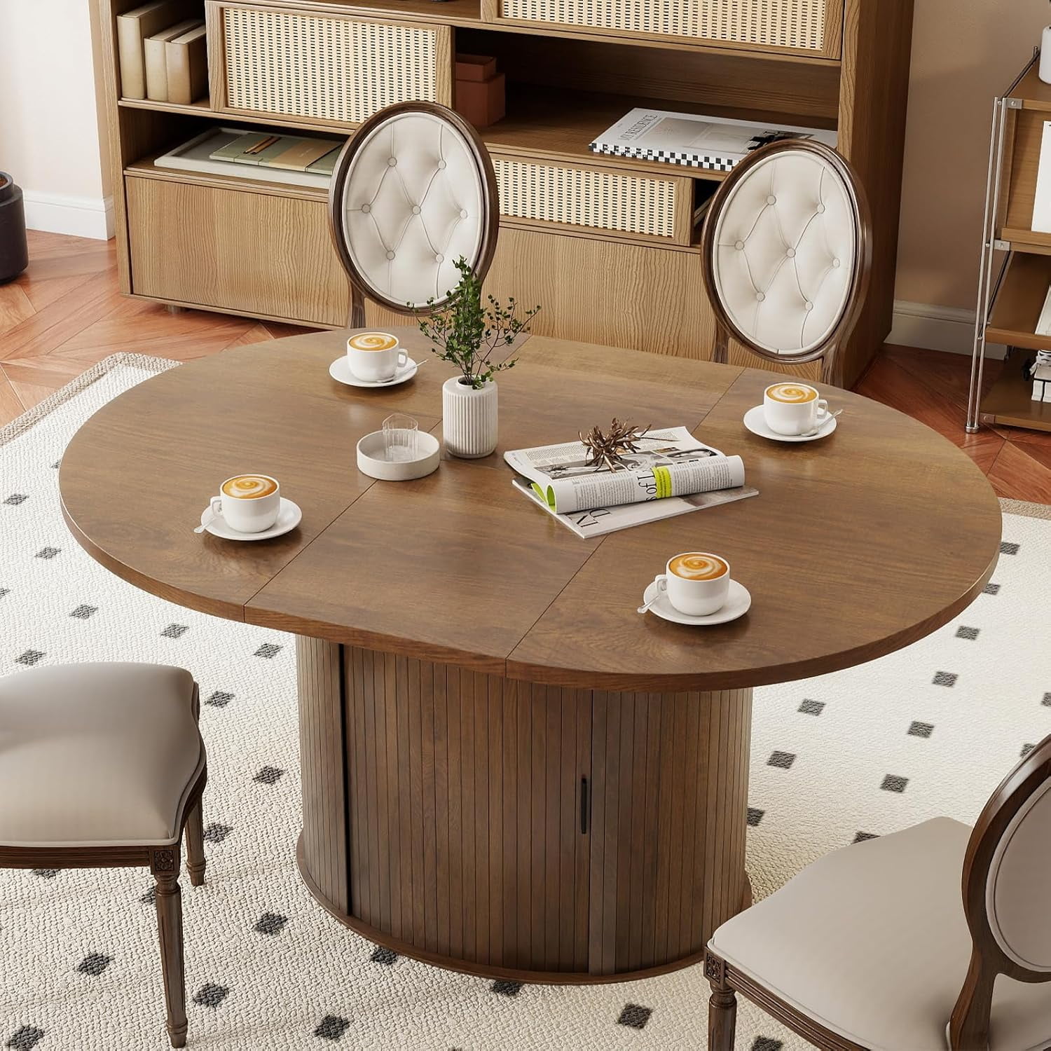 SoarFlash 43 in-59 in Extendable Round Dining Table for 4-6, Circle ...