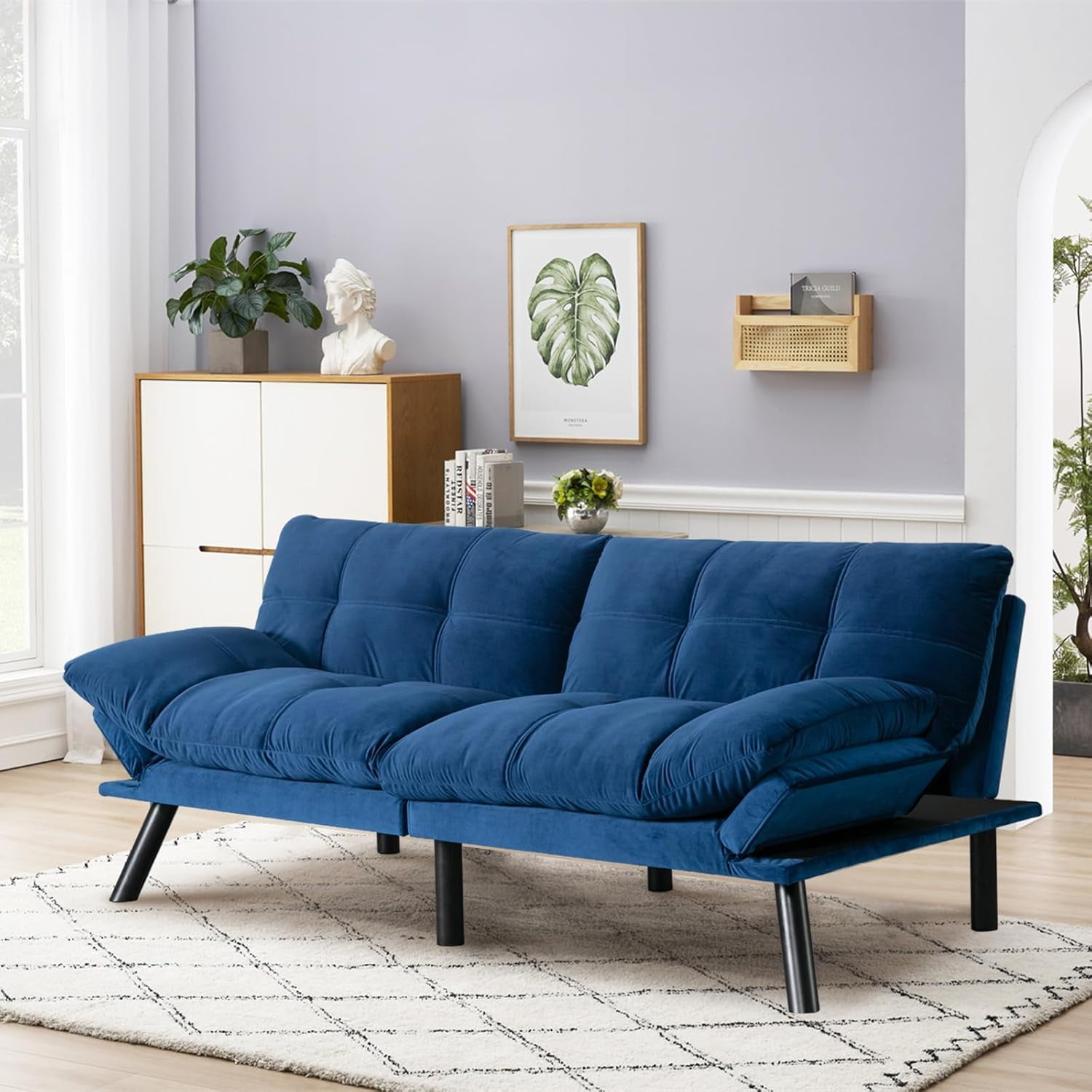 SoarFlash 67 Inch Futon Double Sofa Bed, 2 in 1 Velvet Loveseat Sofa ...