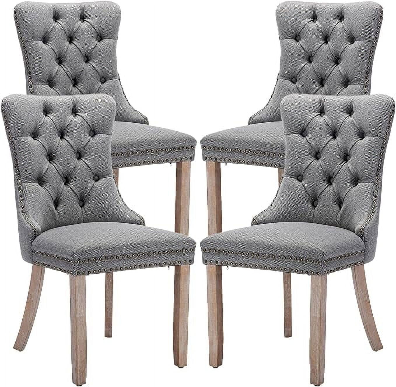 SoarFlash Linen Fabric Dining Chair Set of 4, Upholstered Tufted Dining ...