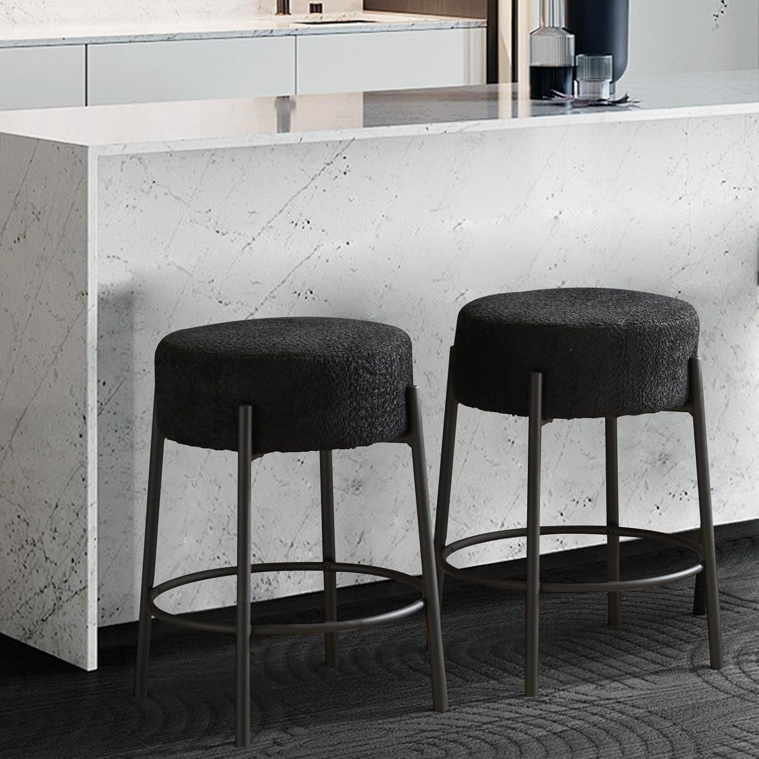 SoarFlash Modern Bar Stools Set of 2, 24" Sherpa Counter Height Stools ...