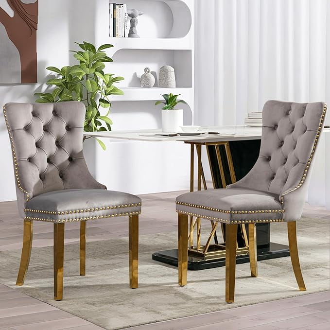 SoarFlash Velvet Dining Chair Set of 2, Upholstered Tufted Dining Room ...