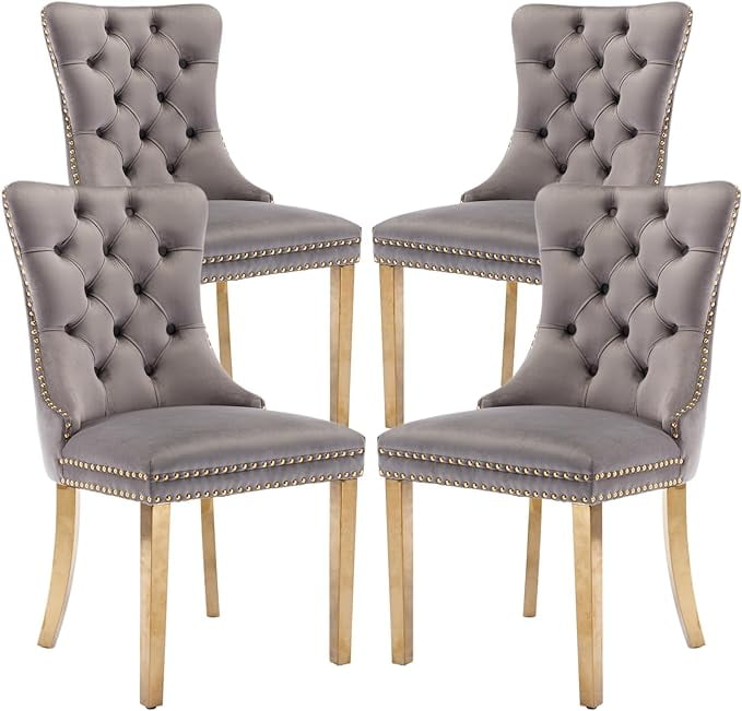 SoarFlash Velvet Dining Chair Set of 4, Upholstered Tufted Dining Room ...