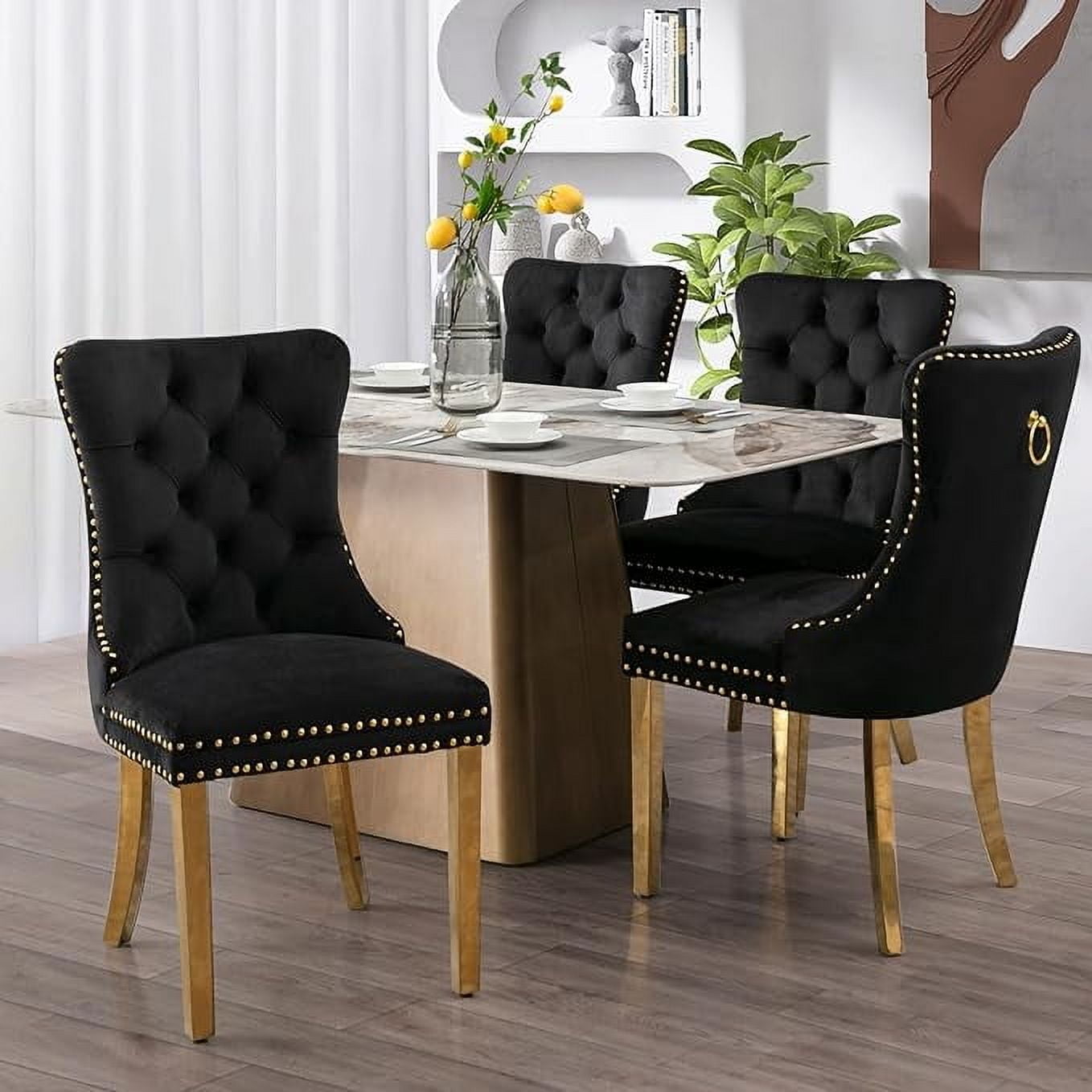 SoarFlash Velvet Dining Chair Set of 4 with Nailhead Trim and Solid ...