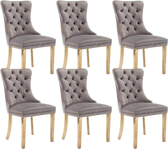 SoarFlash Velvet Dining Chair Set of 6, Upholstered Tufted Dining Room ...