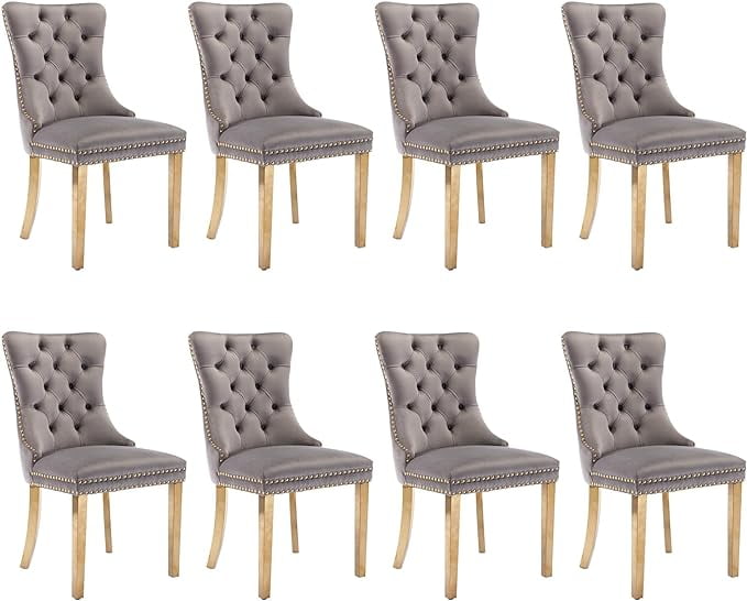 SoarFlash Velvet Dining Chair Set of 8, Upholstered Tufted Dining Room ...