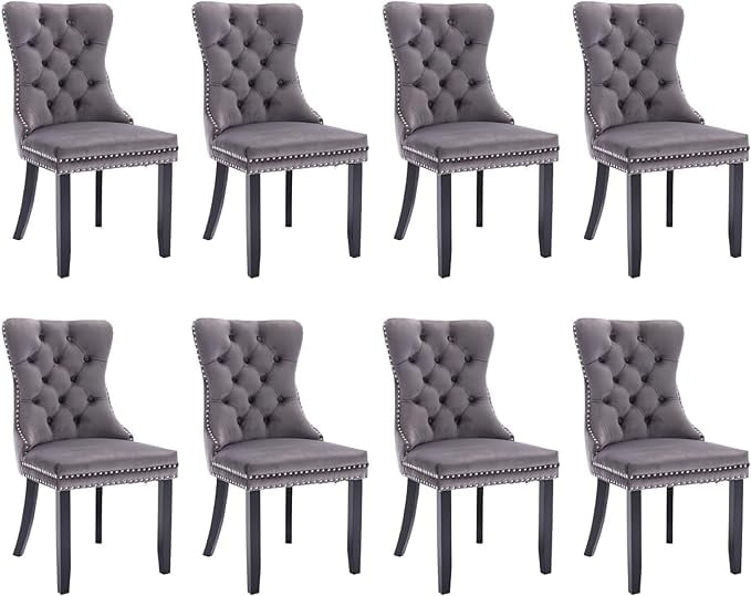 SoarFlash Velvet Dining Chair Set of 8, Upholstered Tufted Dining Room ...
