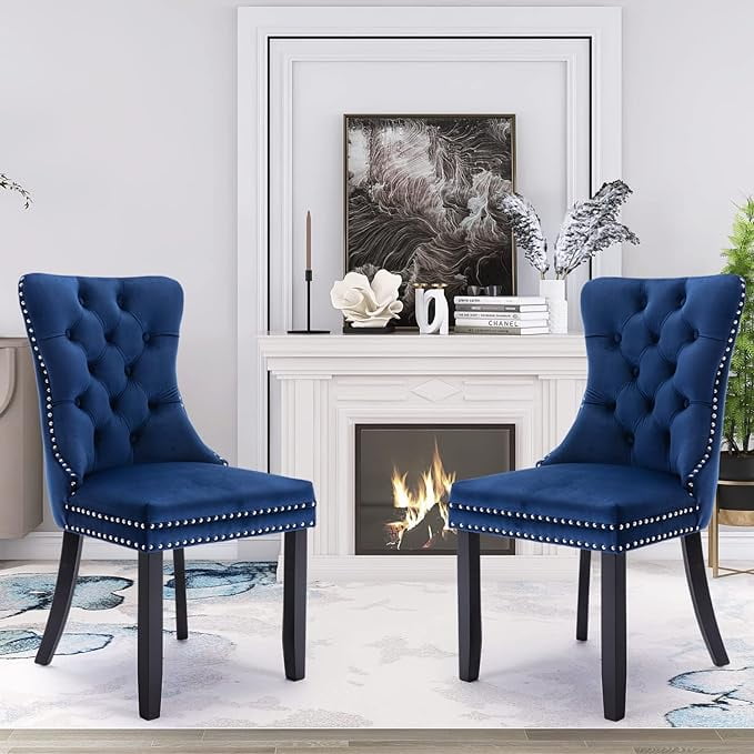 SoarFlash Velvet Dining Chairs Set of 2, Tall Back Side Chair, Modern ...