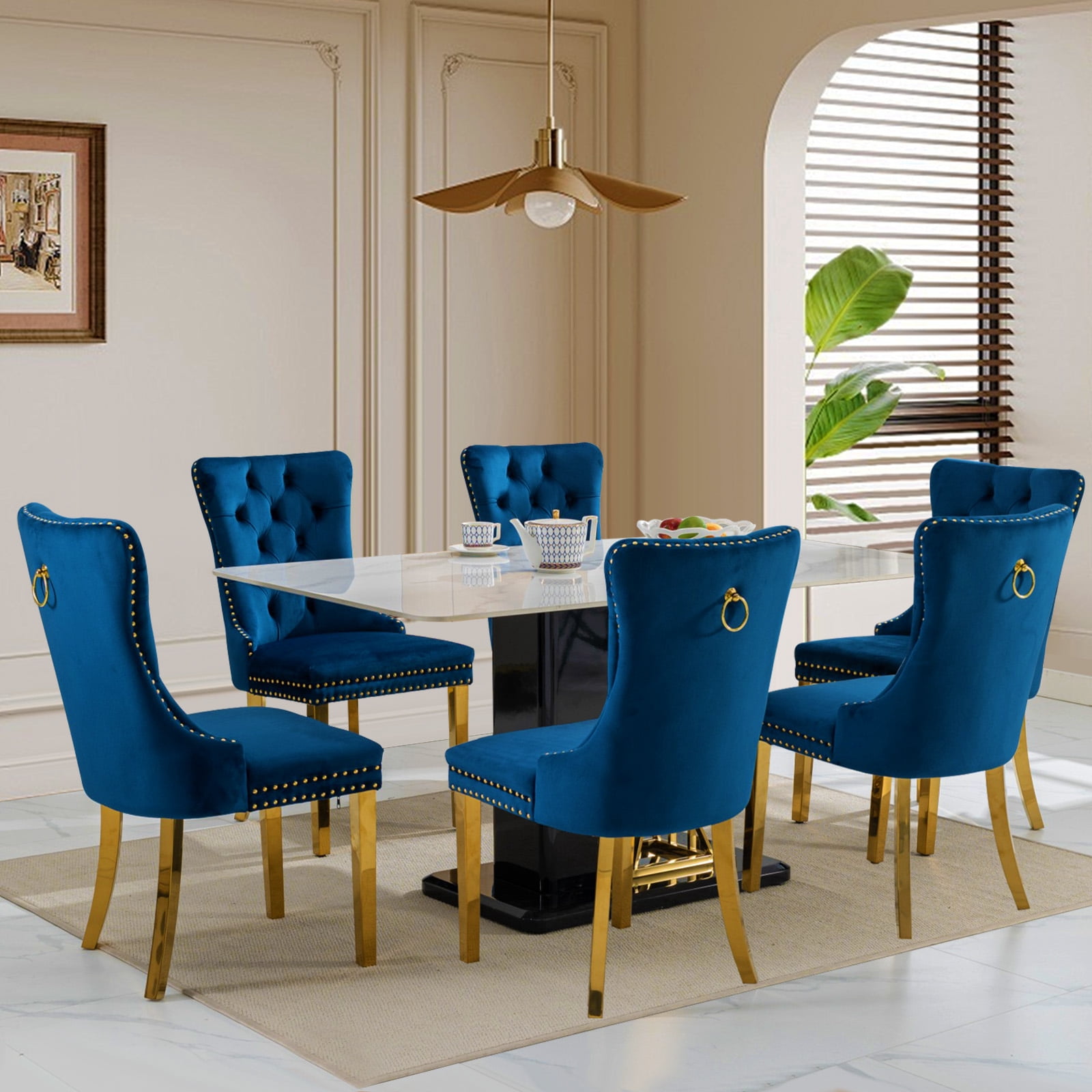 SoarFlash Velvet Dining Chairs Set of 6, Tall Back Side Chair, Modern ...