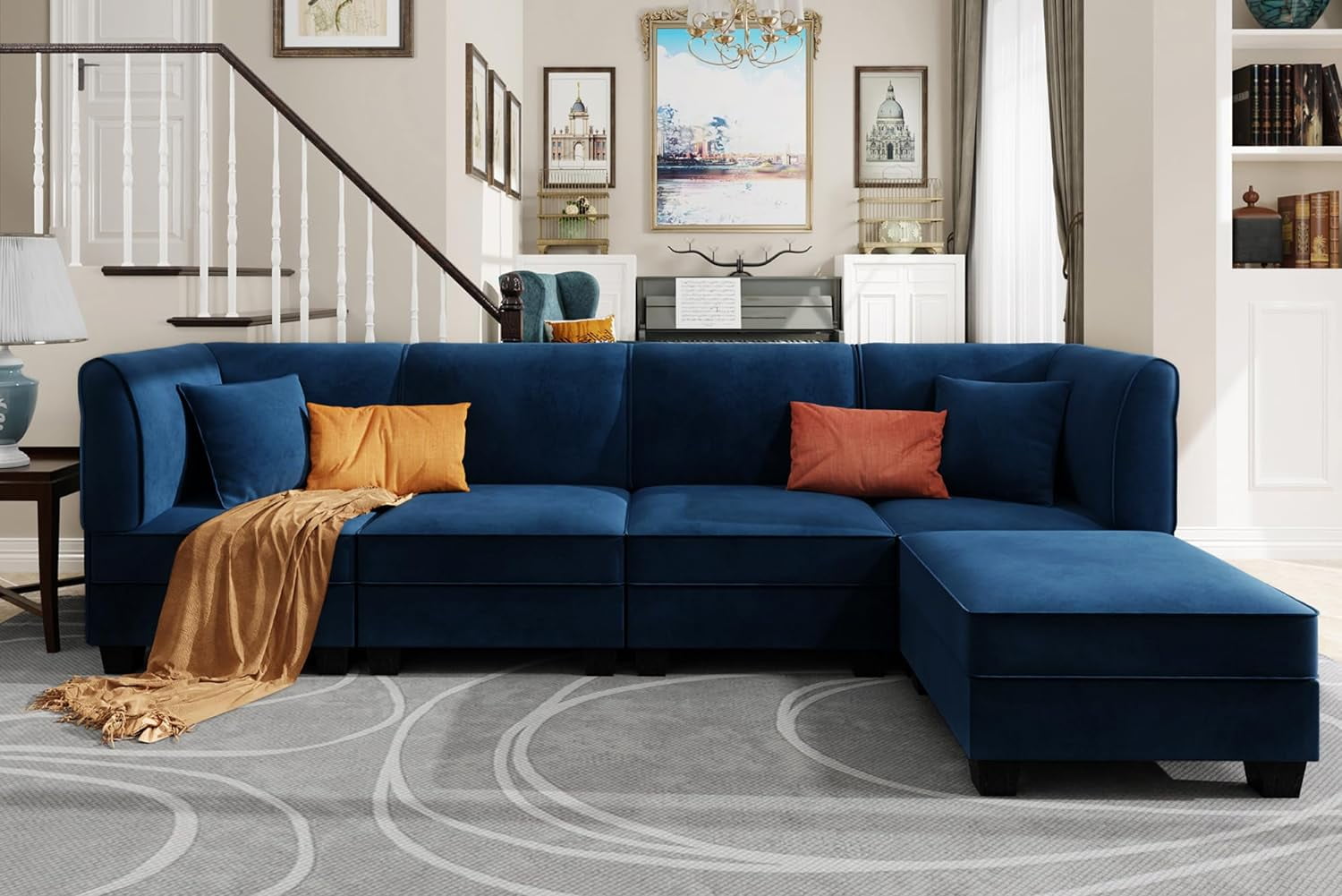 "Sobaniilo 116"" Velvet L-Shaped Sectional Sofa with Reversible Chaise ...