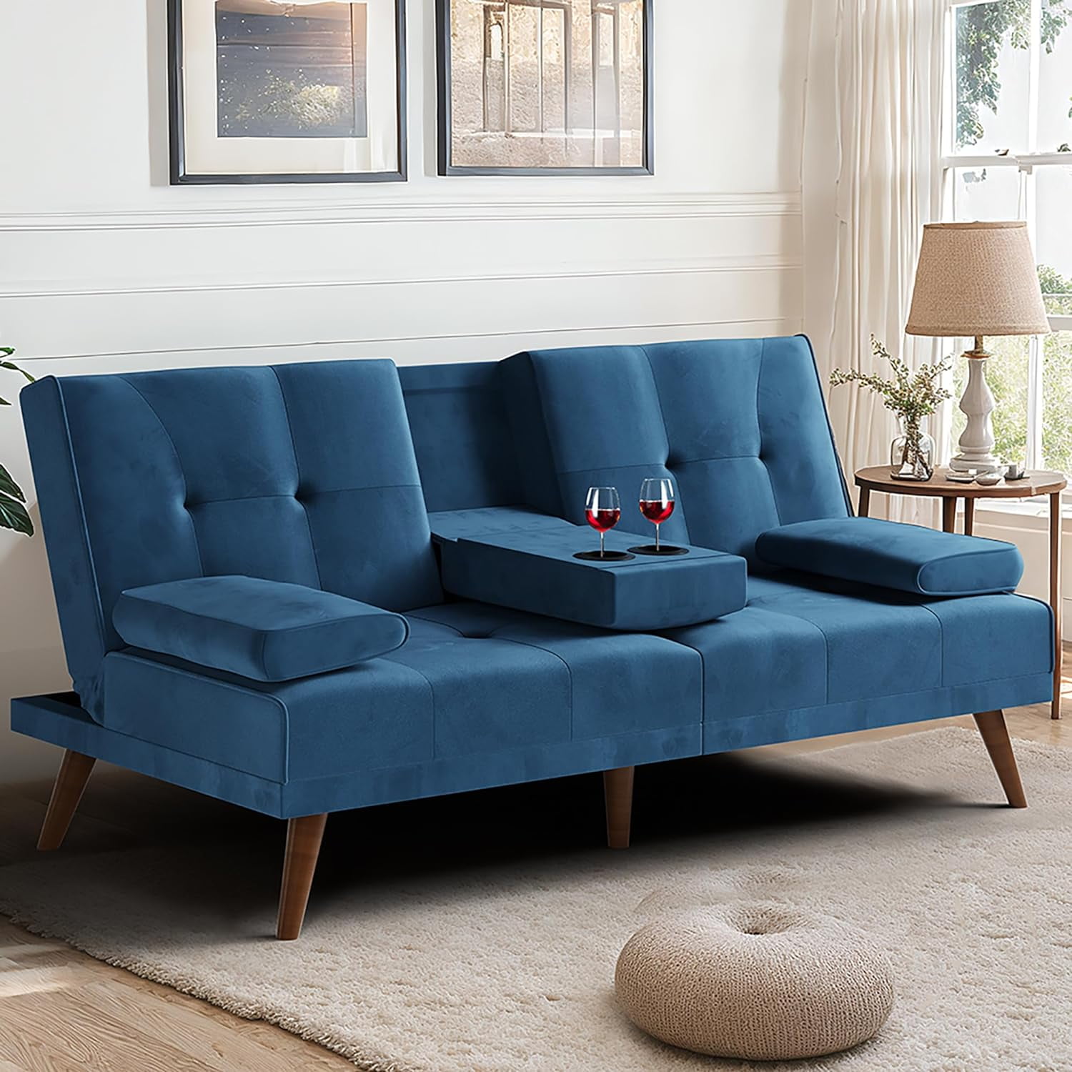 "Sobaniilo Velvet Futon Sofa Bed, 60"" Loveseat, Removable Armrests ...