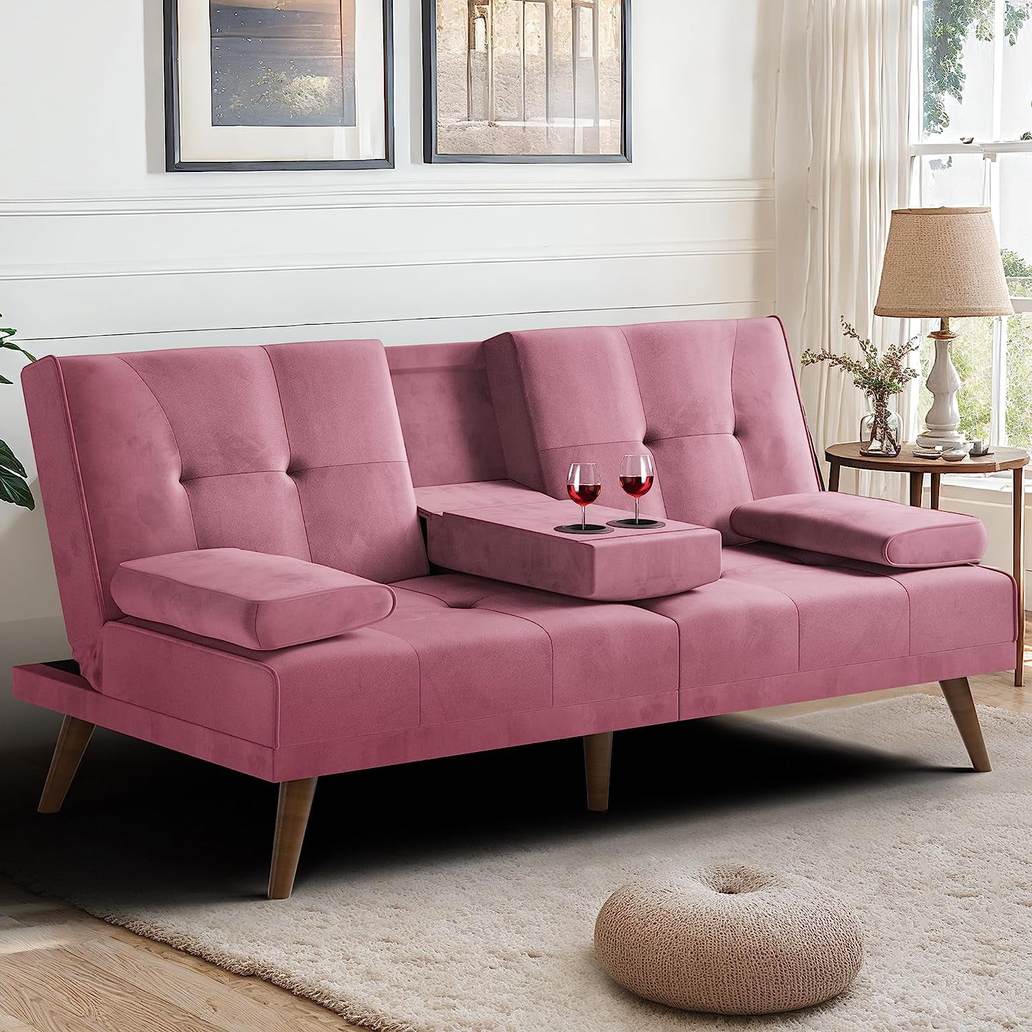 Sobaniilo Velvet Futon Sofa Bed, Sleeper Furniture with Removable Arms ...