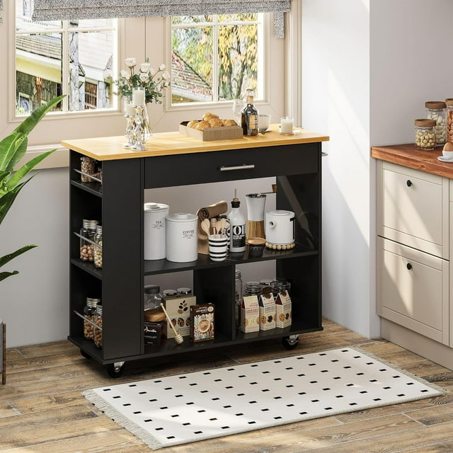 Sobaniilo Kitchen Island on Wheels with Large Work Countertop, Storage ...