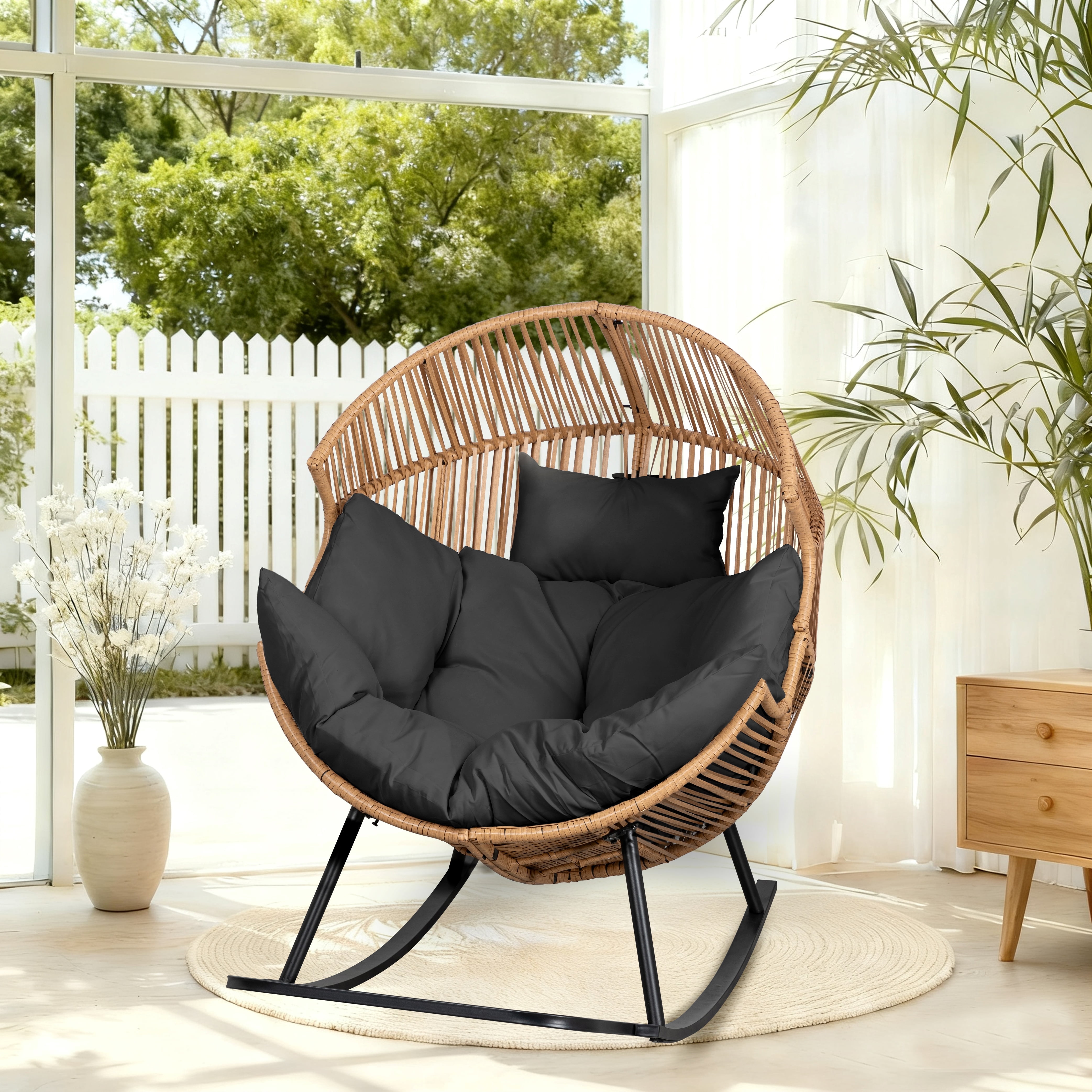 Sobaniilo Outdoor Rocking Egg Chair,Patio Wicker Oversized Egg Chair ...