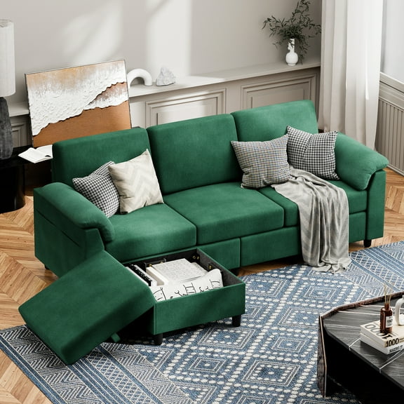 Convertible Sectional Sofa Couch with Movable Ottoman, 3-Seater Modern ...