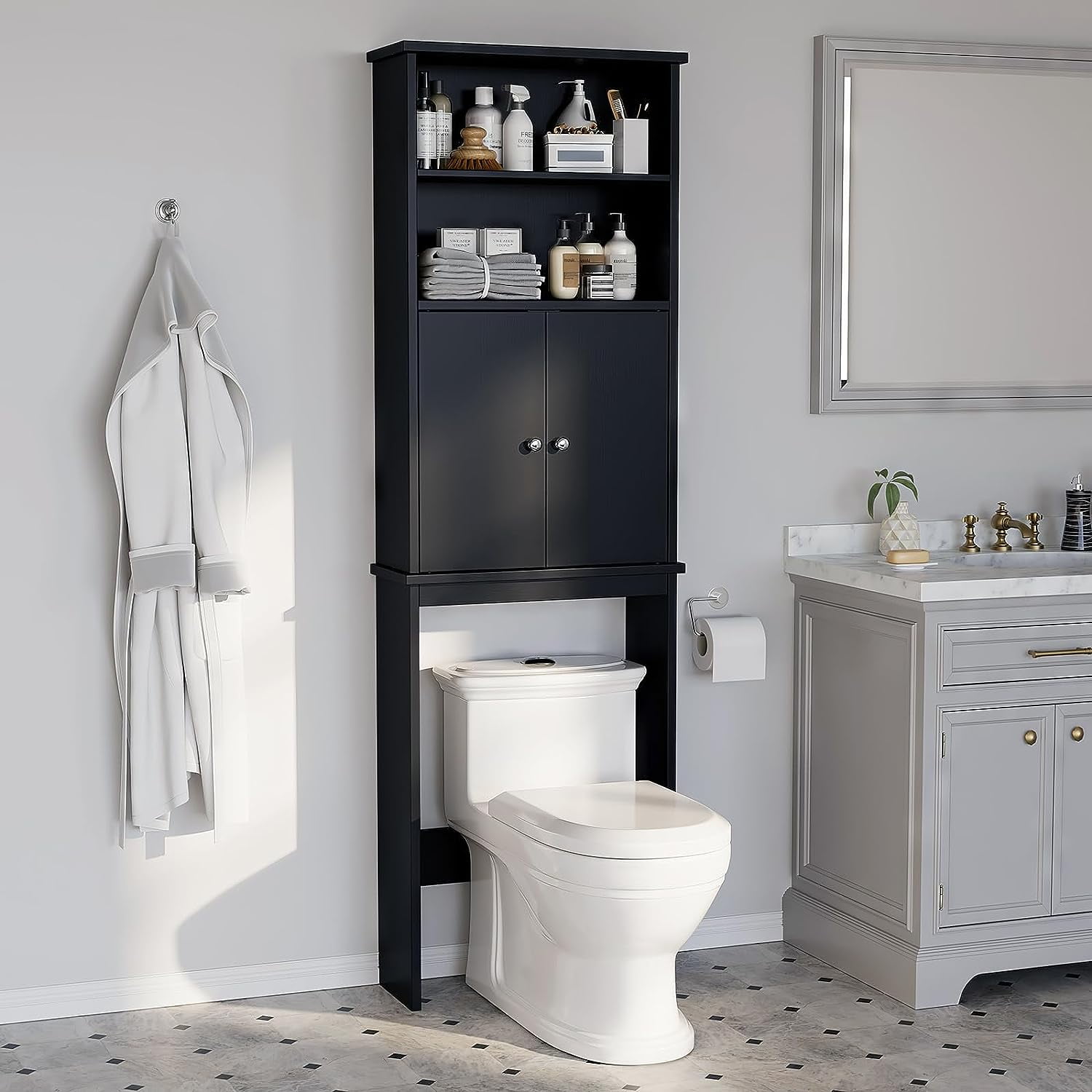 Sobaniilo Over The Toilet Storage Cabinet, Adjustable Shelf, Black ...