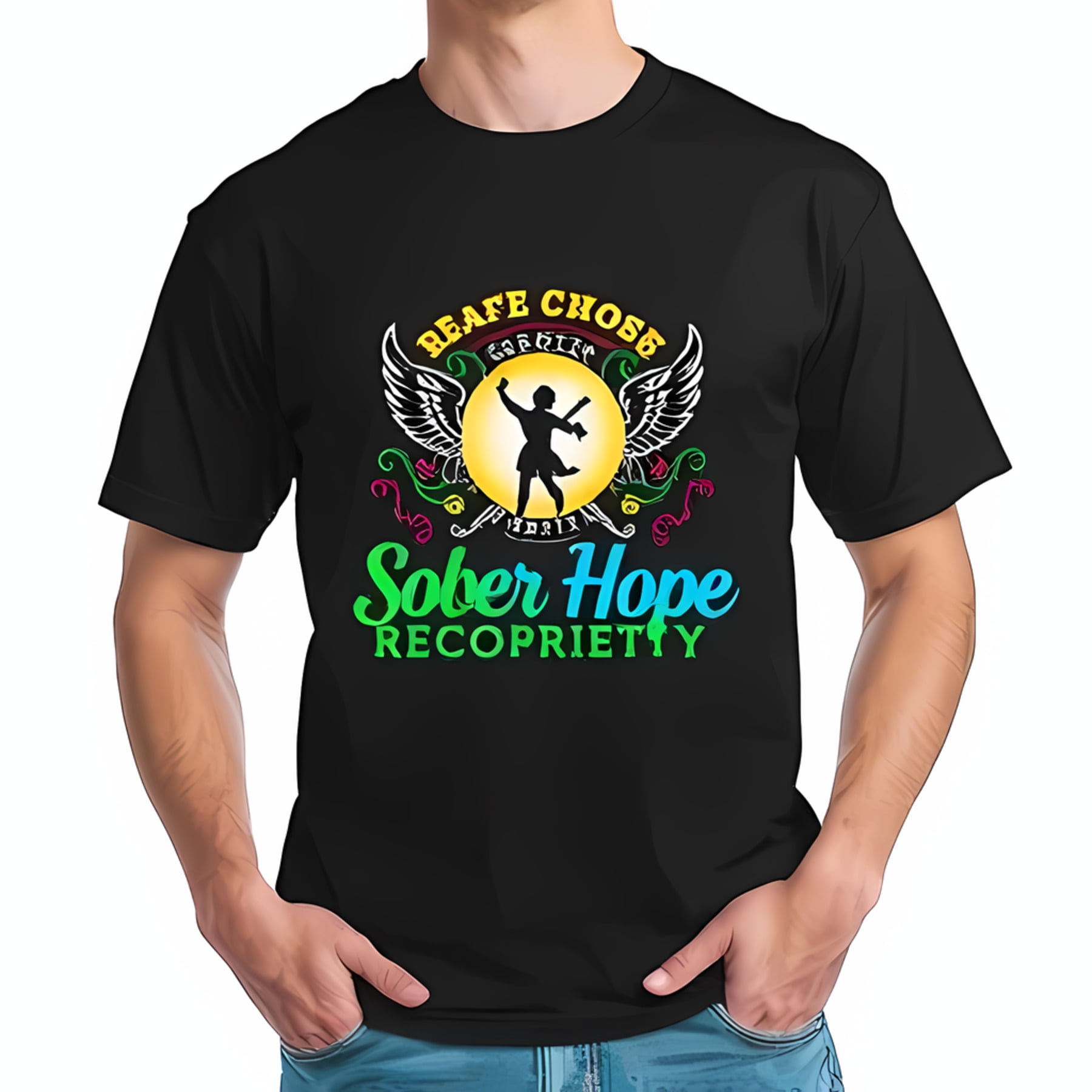 Sober Hope Cotton Short Sleeve T-Shirt - Vibrant Graphics with Angelic ...
